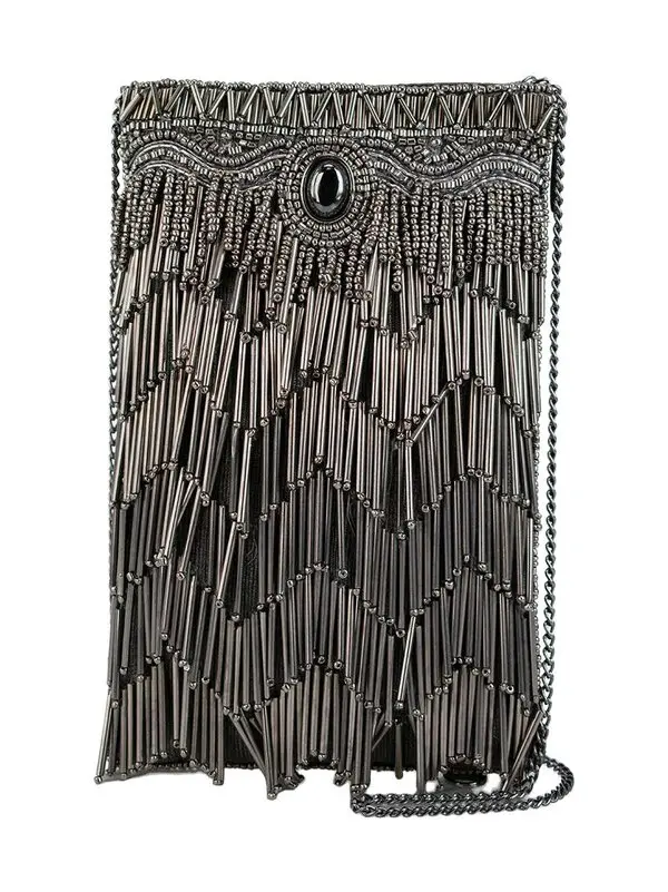 MARY FRANCES ACCESSORIES Crossbody Phone Bag With Beaded Detail - Pewter