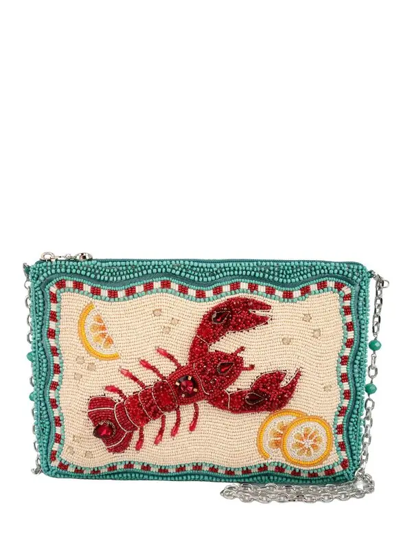 MARY FRANCES ACCESSORIES Crossbody Handbag With Lobster Applique - Blue