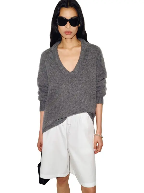 REFORMATION Jonie Cashmere Oversized Scoop Neck - Grey