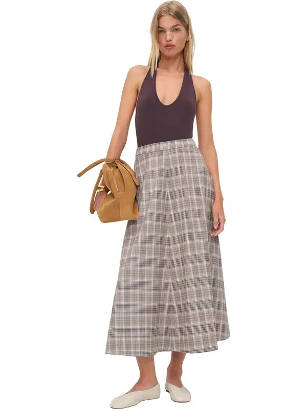 REFORMATION Peony Checked Maxi Skirt - Brown