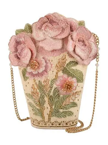 MARY FRANCES ACCESSORIES Floral Beaded Crossbody Handbag - Pink