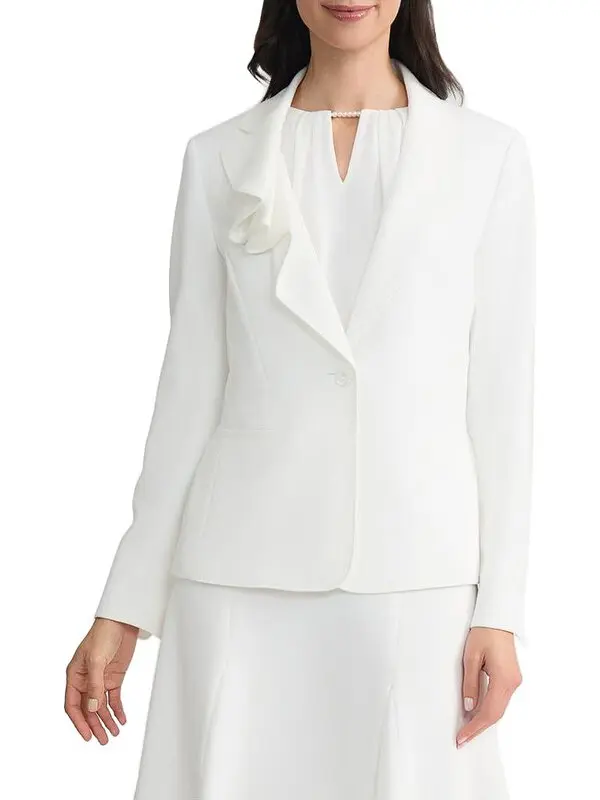 KASPER Ruffle Lapel Jacket - Lily White