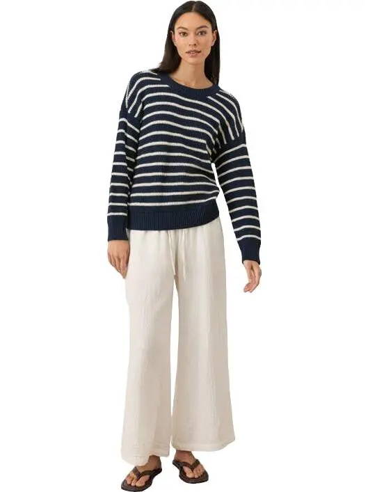 PACT Organic Cotton Shoreline Pullover Sweater - Seabreeze Stripe Navy Blue