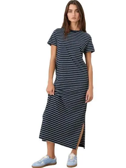 PACT Organic Cotton Soft-slub Essential Easy Tee Maxi Dress - Saranac Stripe