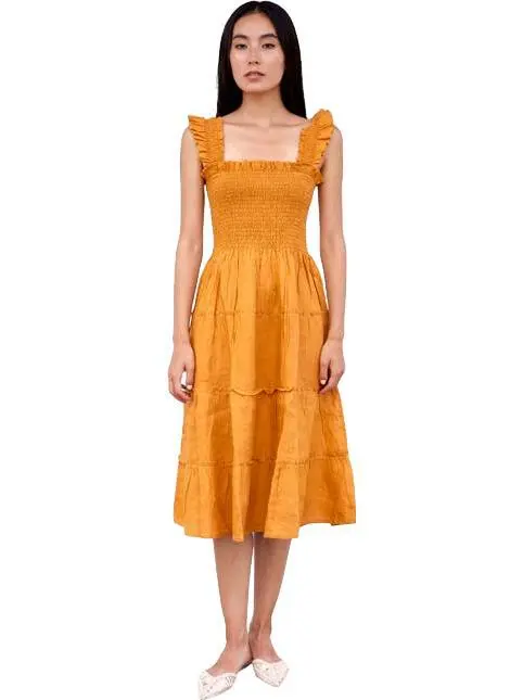 CQC LA Alma Linen Midi Dress - Orange - Xs/s