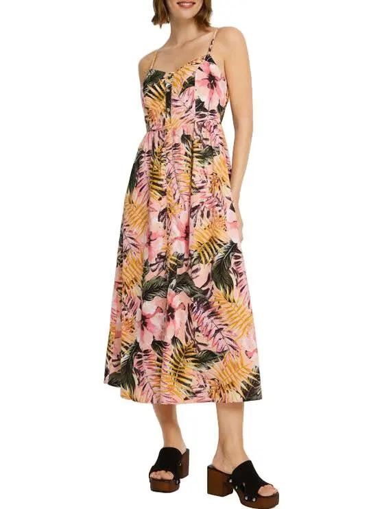 LASCANA Button Up Panel Midi Dress - Multi Print