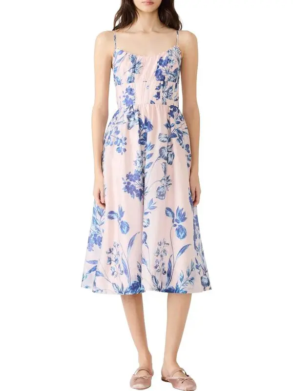 Steve Madden Talita Floral Midi Dress With Faux Pearl Detail - Pink Tulle