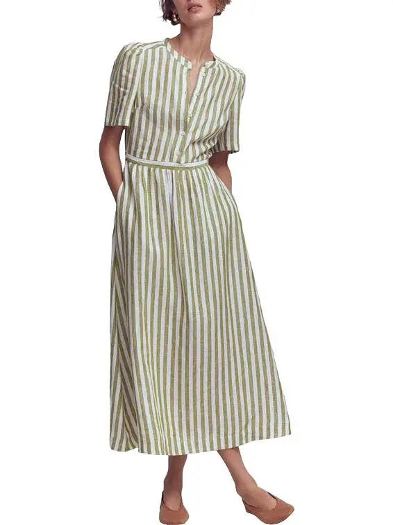 Boden Ivy Linen Midi Dress - Green Stripe