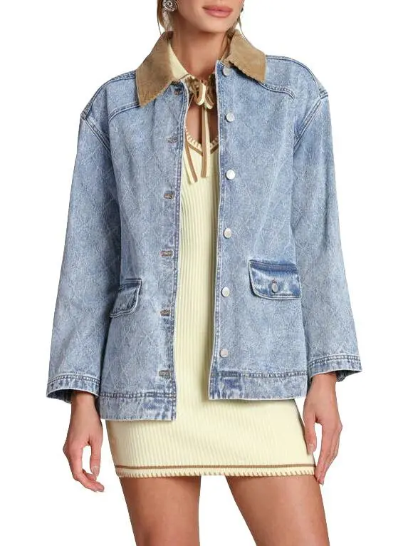 Avec Les Filles Diamond Quilted Denim Barn Jacket - Light Wash Diamond