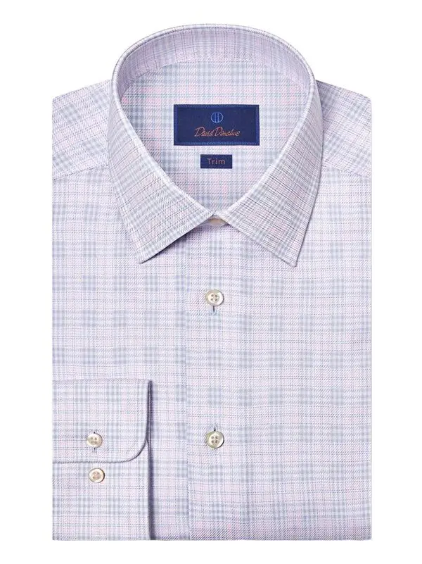 David Donahue Trim Fit Check Cotton Dobby Dress Shirt - Sky/pink