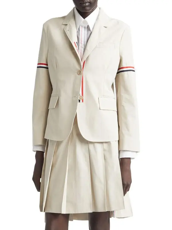 Thom Browne Tricolor Armband Relaxed Fit Cotton Sport Coat - Beige