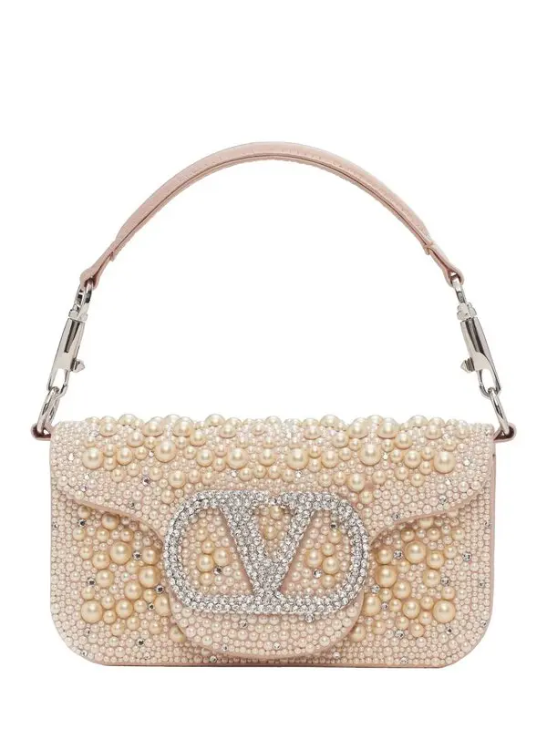 Valentino Garavani Small Locò Vlogo Embellished Shoulder Bag - White/cream