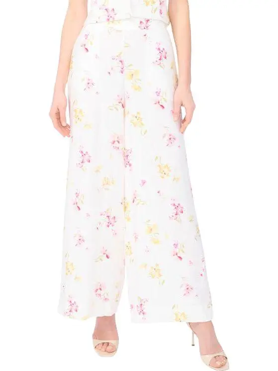 Vince Camuto Floral Wide Leg Pants - Lemon Cream