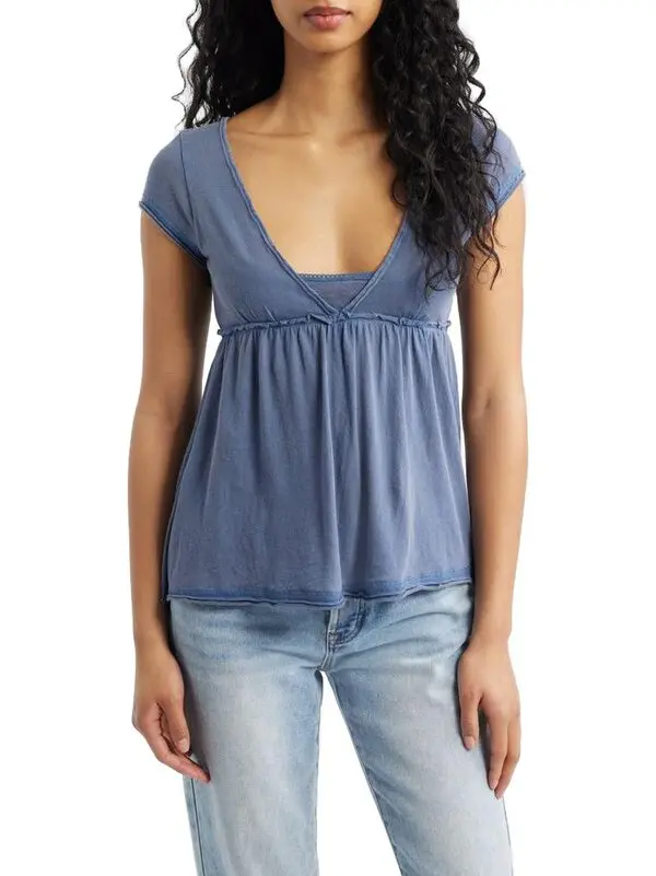 BDG URBAN OUTFITTERS Tina Layered Cotton Babydoll Top - Blue