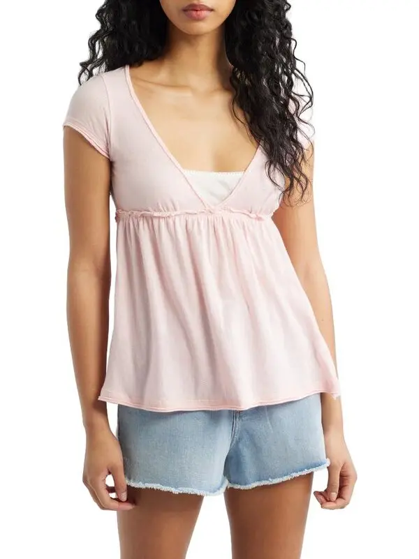 BDG URBAN OUTFITTERS Tina Layered Cotton Babydoll Top - Pink