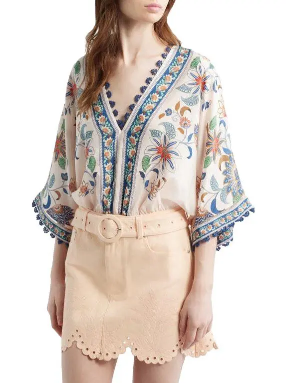 Farm Rio Embroidered Bodysuit - Floral Delhi Tapestry