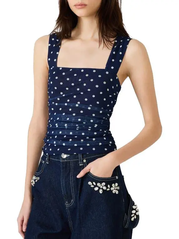 Steve Madden Polka Dot Mesh Top - Sailor Blue