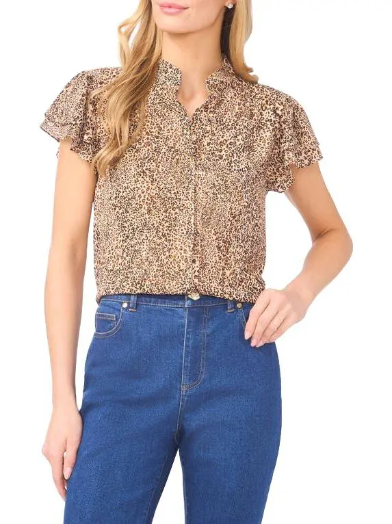 CECE DUPRAZ Leopard Print Chiffon Shirt - Dune