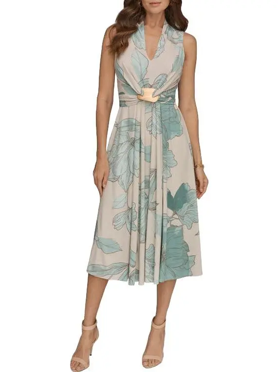 Donna Karan New York V-neck Sleeveless A-line Dress - Vellum/waterlily Multi