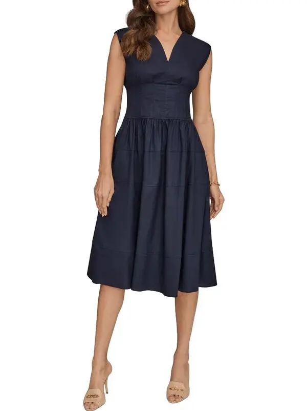 DONNA KARAN WEEKEND Cap-sleeve A-line Midi Dress - Ink