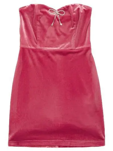 THEME Ella Velour Diamond Bow Dress - Pink