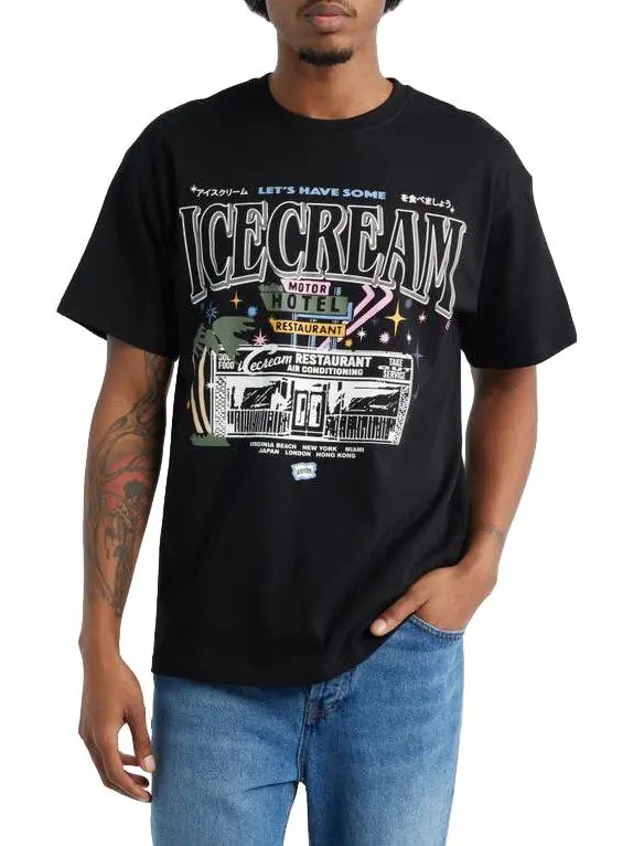 ICECREAM Store Front Cotton Graphic T-shirt - Black