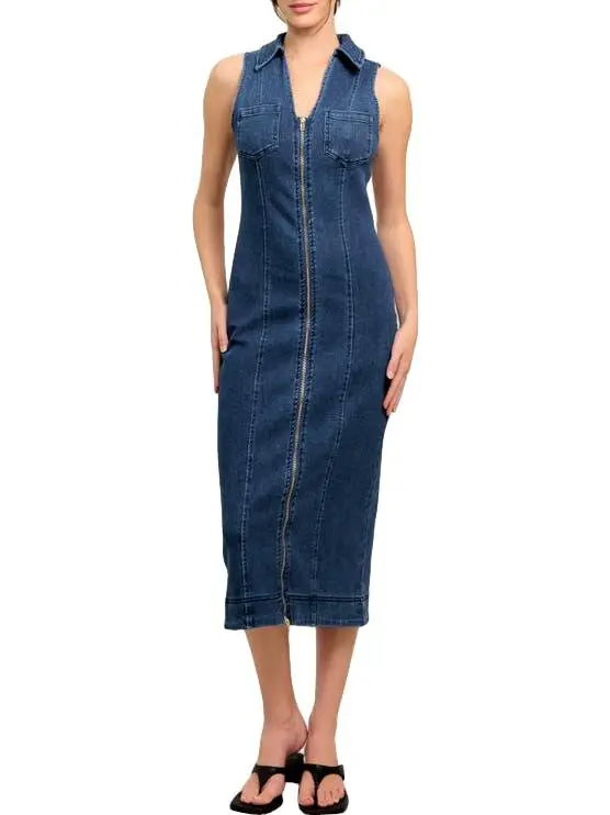 FLYING TOMATO Sleeveless Denim Midi Dress - Medium Indigo
