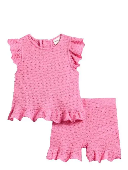 MILES THE LABEL Ruffle Textured Top And Shorts Set - Pink