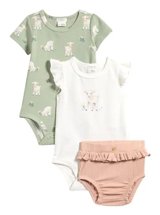 PETIT LEM Little Lambs Bodysuits & Shorts Set - Owh-off White