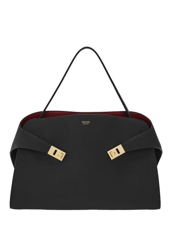 FERRAGAMO Hug Medium Leather Tote Bag - Black