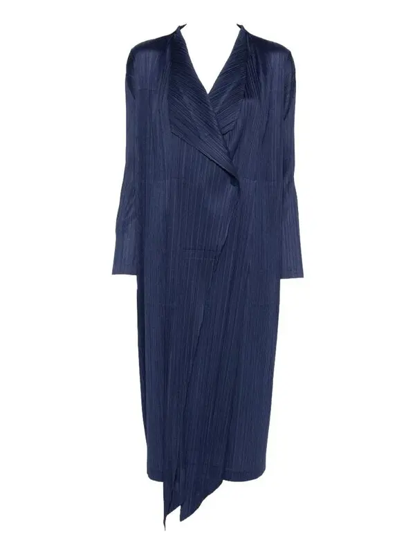 Issey Miyake Pleated Long Coat - Blue