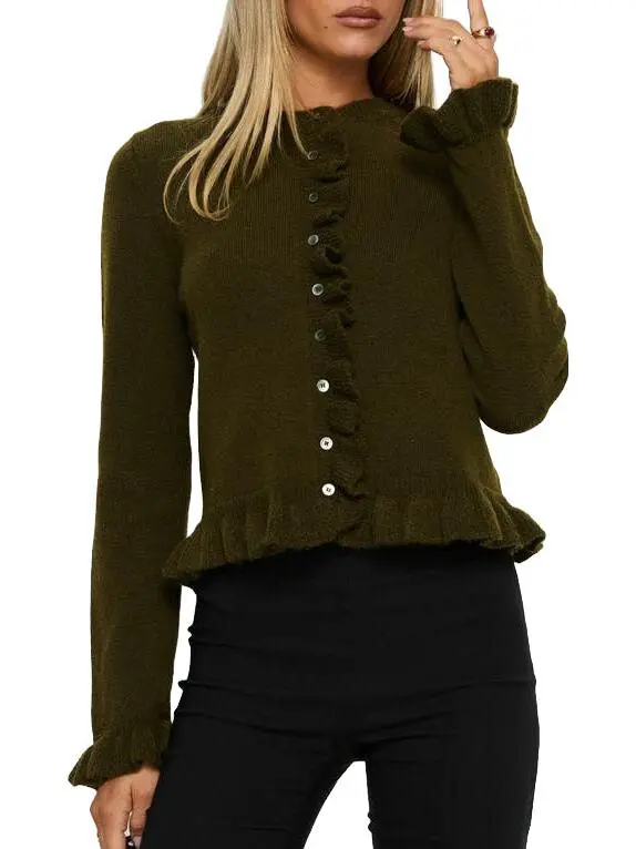 Princess Polly Inclination Ruffle Cardigan - Moss