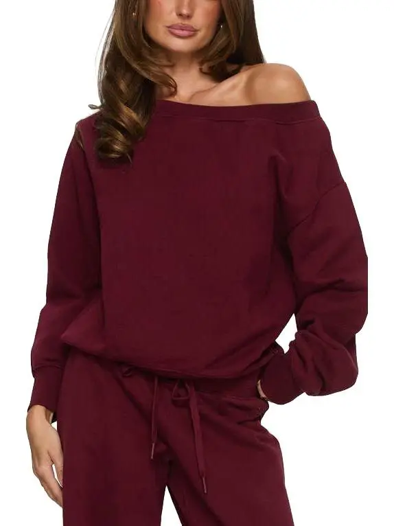 Princess Polly One-shoulder Long Sleeve Sweatshirt - Currant
