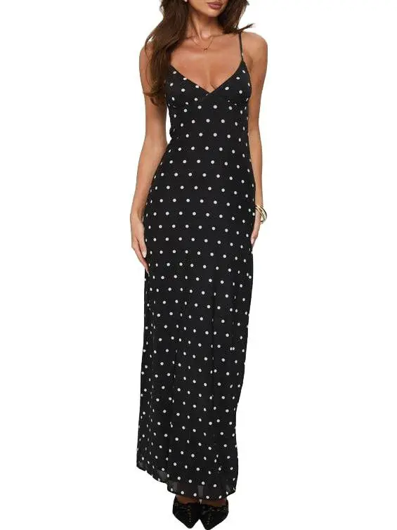 Princess Polly Sleeveless Polka Dot Mesh Maxi Dress - Black Polka