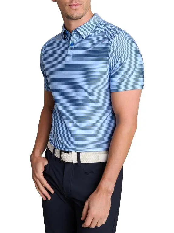 RHONE Commuter Slim Fit Performance Polo - Bright Sapphire Double Stripe