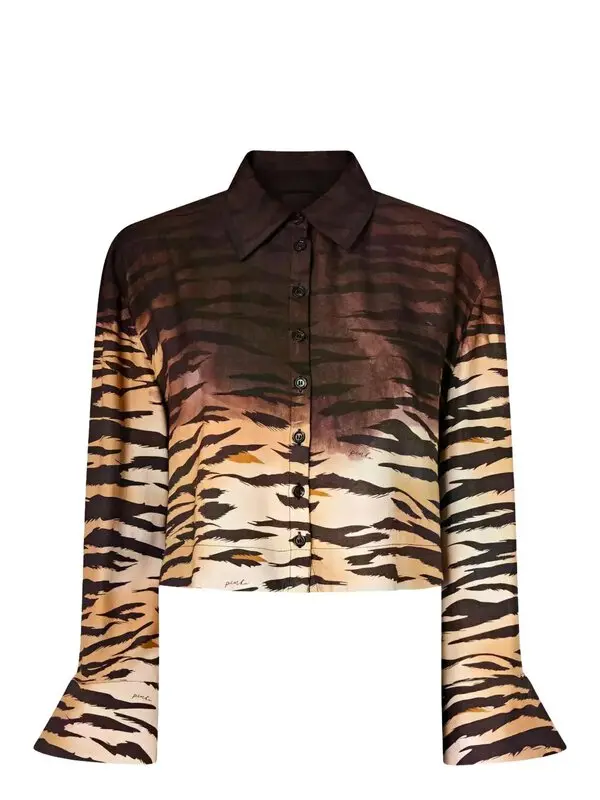 Pinko Tiger Print Blouse With Flared Cuffs - Brown