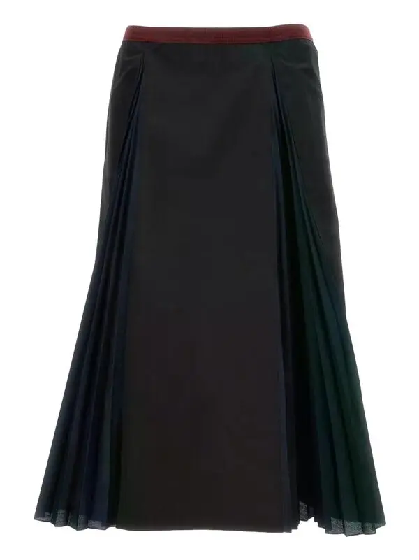 Plan C Pleated A-line Midi Skirt - Black