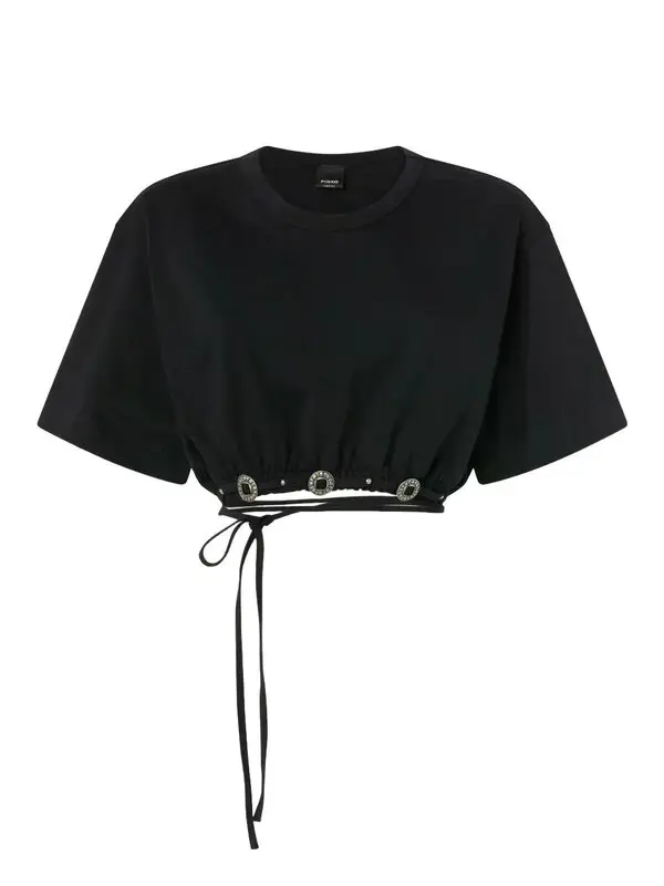 Pinko Tie Cropped T-shirt - Black