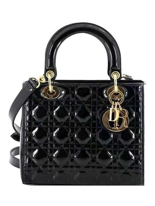 Dior Lady Medium Satchel Cannage Quilt Patent - Black