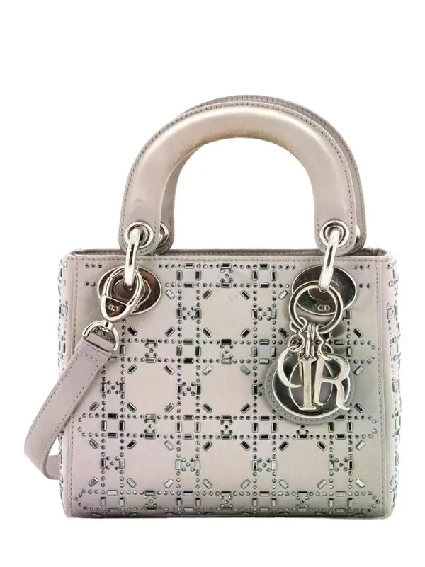 Dior Lady Mini Satchel Crystal Embellished Cannage Quilt - Grey
