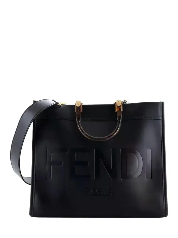 Fendi Sunshine Shopper Leather Medium Tote Bag - Black