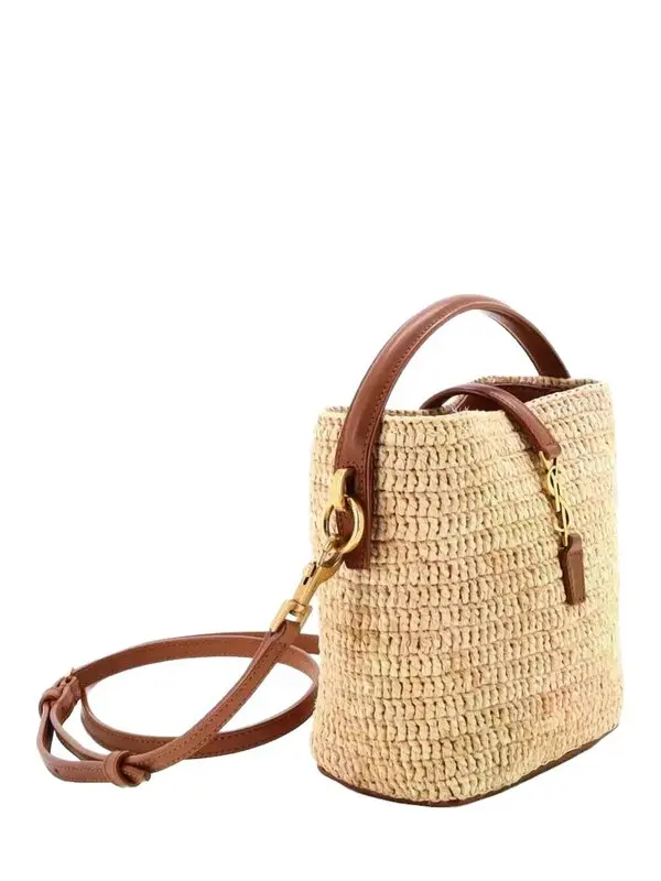 Saint Laurent Le 37 Raffia And Leather Mini Bucket Bag - Brown