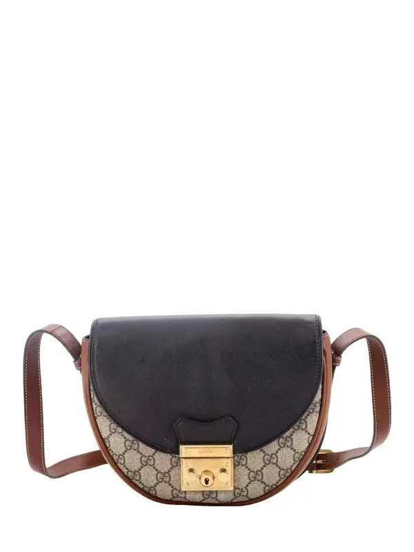 Gucci Padlock Saddle Small Crossbody Bag Gg Coated Canvas And Leather - Black