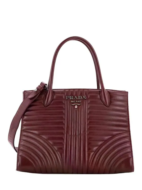 Prada Convertible Open Diagramme Quilted Leather Medium Tote Bag - Red