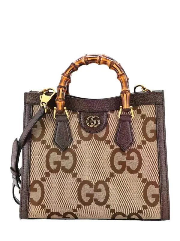 Gucci Diana Nm Bamboo Handle Jumbo Gg Canvas Small Tote Bag - Brown