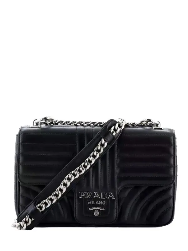 Prada Chain Flap Shoulder Bag Diagramme Quilted Leather Medium Crossbody Bag - Black