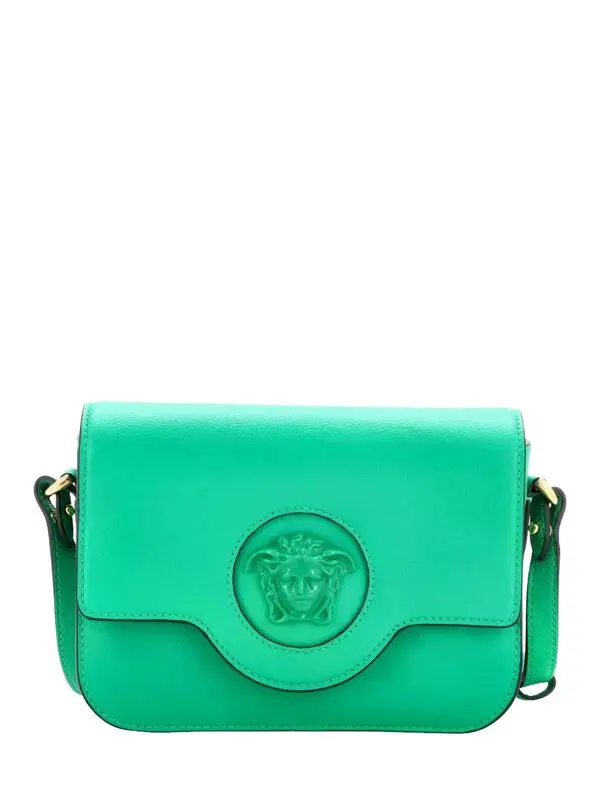 Versace La Medusa Flap Leather Shoulder Bag - Green