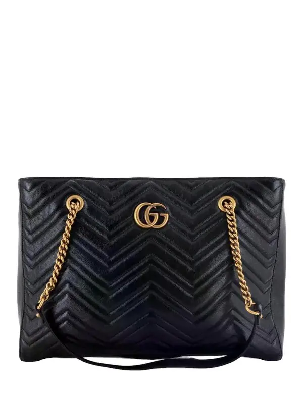 Gucci Gg Marmont Zip Tote Matelasse Leather Medium Shoulder Bag - Black