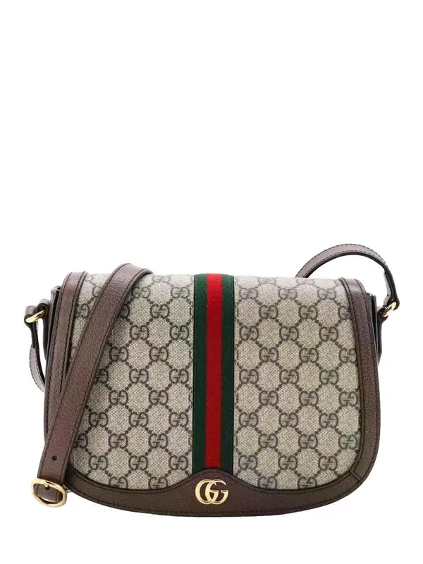 Gucci Ophidia Saddle Flap Gg Coated Canvas Small Shoulder Bag - Brown