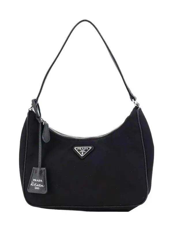 Prada Re-edition 2005 Tessuto With Saffiano Leather Mini Hobo Bag - Black